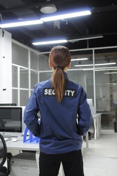 Tailor-made security industry uniform model demonstration real people try on slim body coat ...